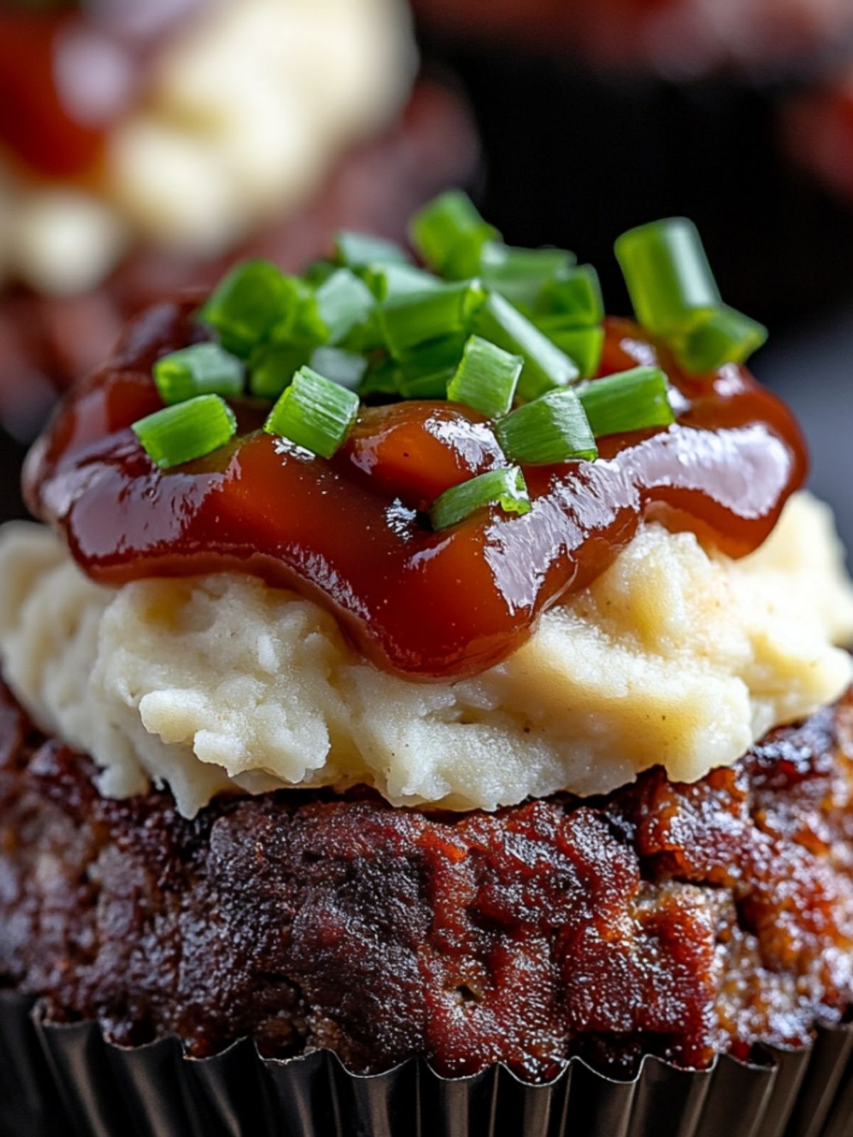 Smoky Bourbon BBQ Bacon-Wrapped Meatloaf Cupcakes with Mashed Potato ...
