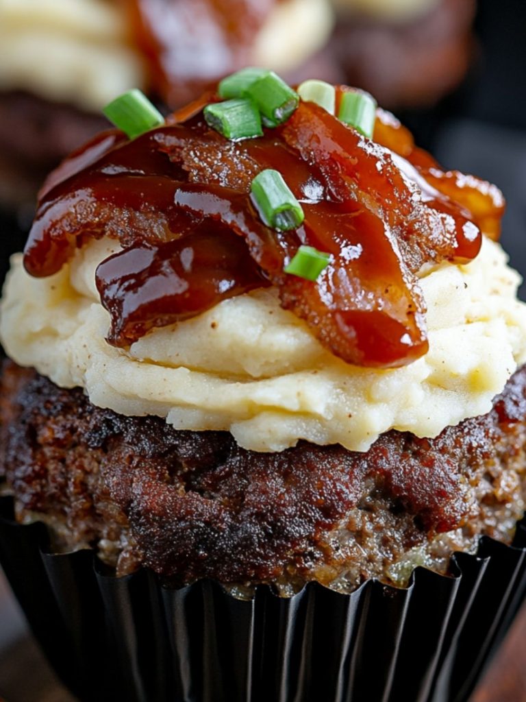 Smoky Bourbon BBQ Bacon-Wrapped Meatloaf Cupcakes with Mashed Potato ...