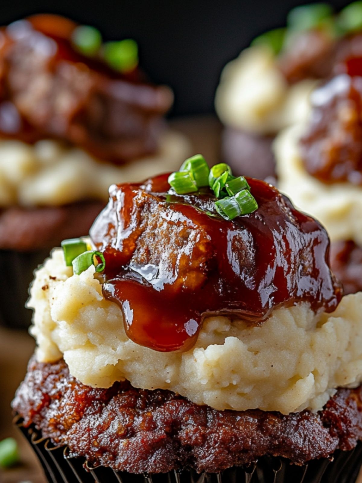 Smoky Bourbon BBQ Bacon-Wrapped Meatloaf Cupcakes with Mashed Potato ...