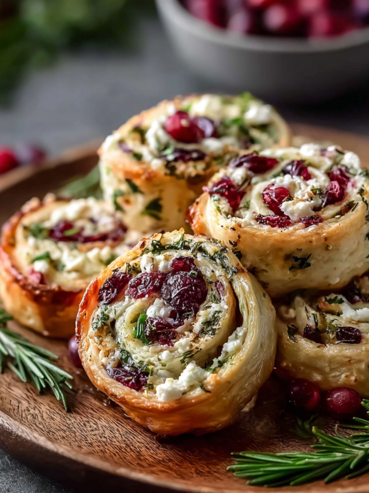 Cranberry Cream Cheese Pinwheels with Feta & Herbs