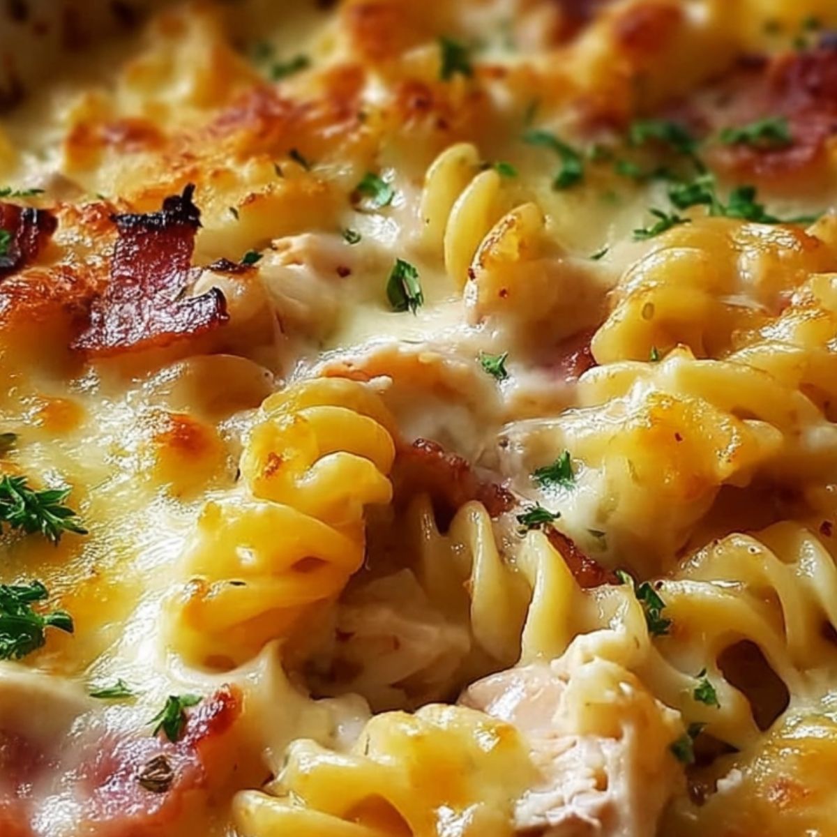 Irresistible Cheesy Chicken Bacon Pasta Bake