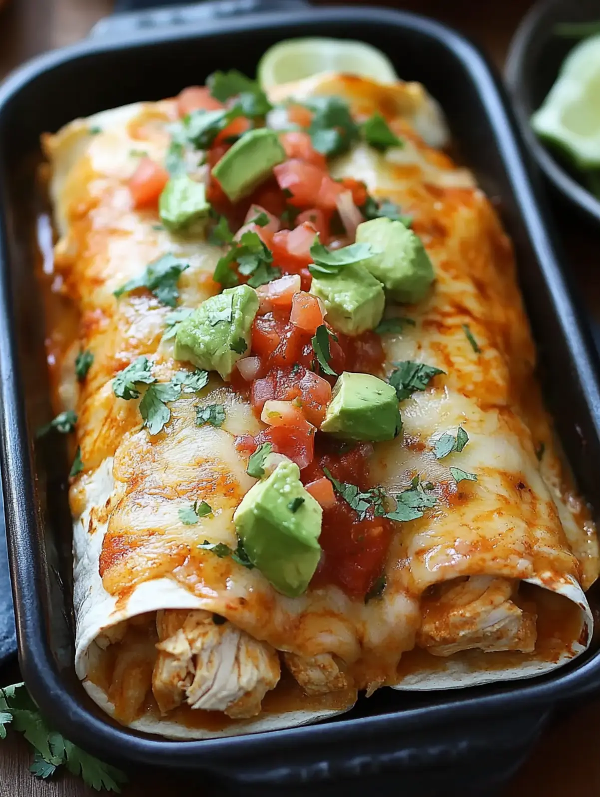 Creamy Green Chili Smothered Chicken Burritos