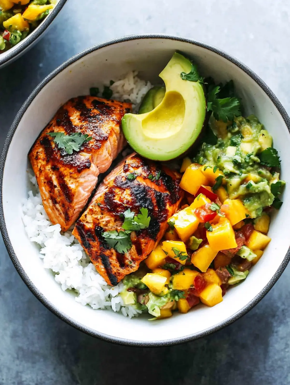 Zesty BBQ Salmon Bowls with Heavenly Mango Avocado Salsa - Sweet Home Cook